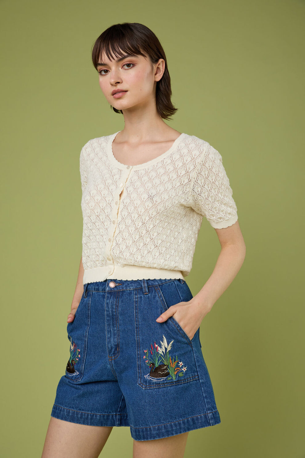 Swan Embroidered Denim Short – Dangerfield