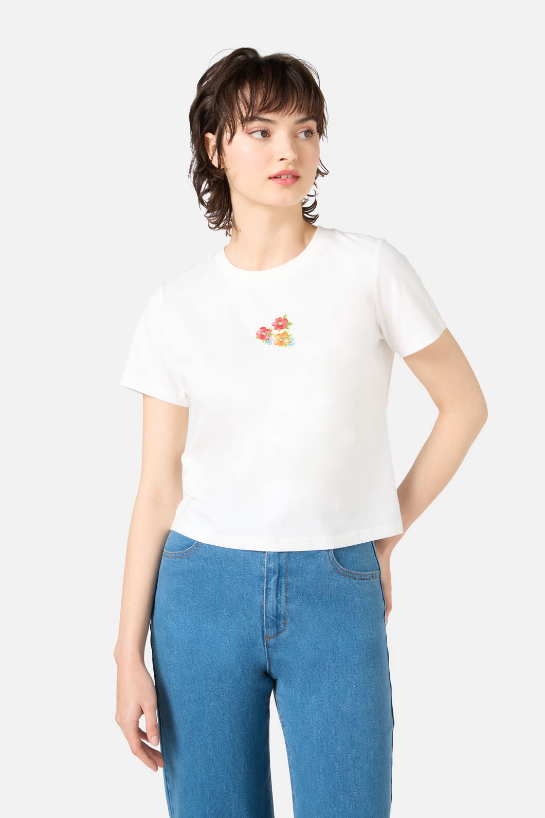 Floral Embroidered Baby Tee – Dangerfield