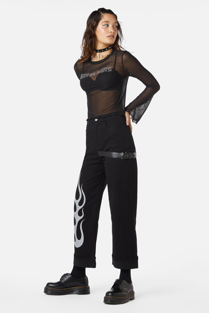 Diamante Leave Me Alone Mesh Flare Sleeve Top – Dangerfield